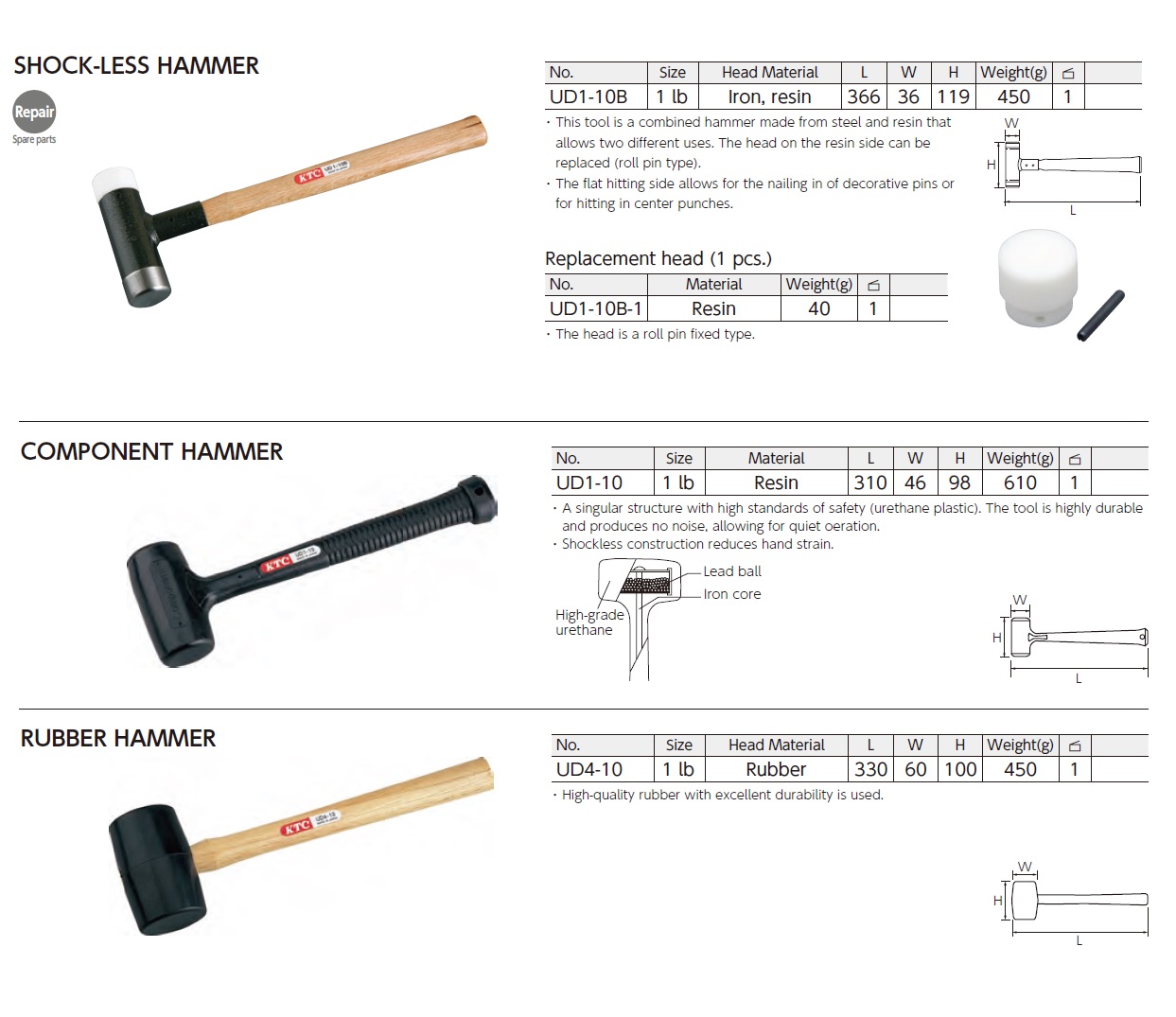 Ichiban Precision Sdn Bhd - KTC - KTC Shock-Less Hammer, Component Hammer, Rubber Hammer